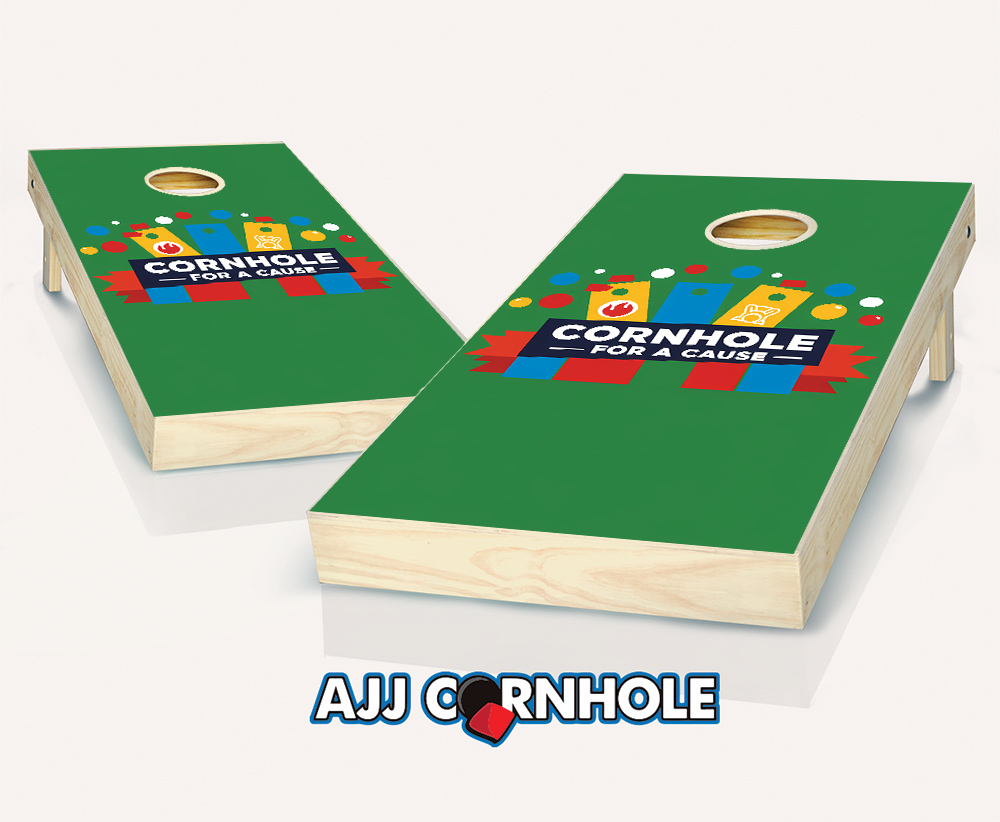 "Cornhole for a Cause Green Background" Cornhole Set AJJ Cornhole