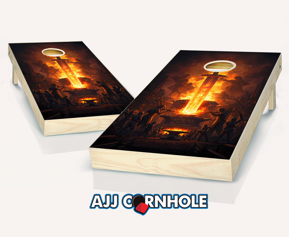 "Sword Fire Forge" Cornhole Set AJJ Cornhole