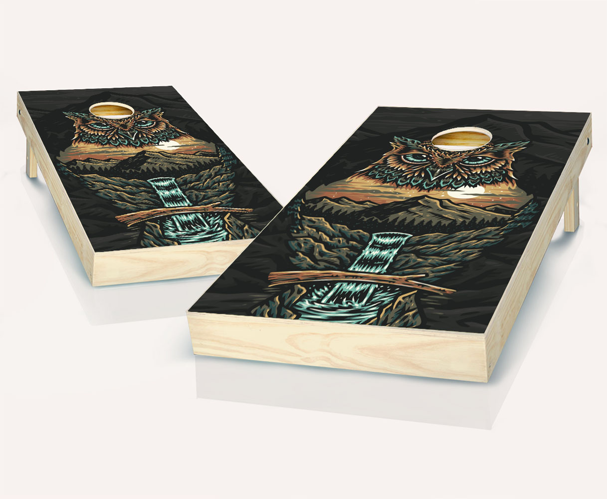 "Owl Mountain Illustration" Cornhole Set AJJ Cornhole