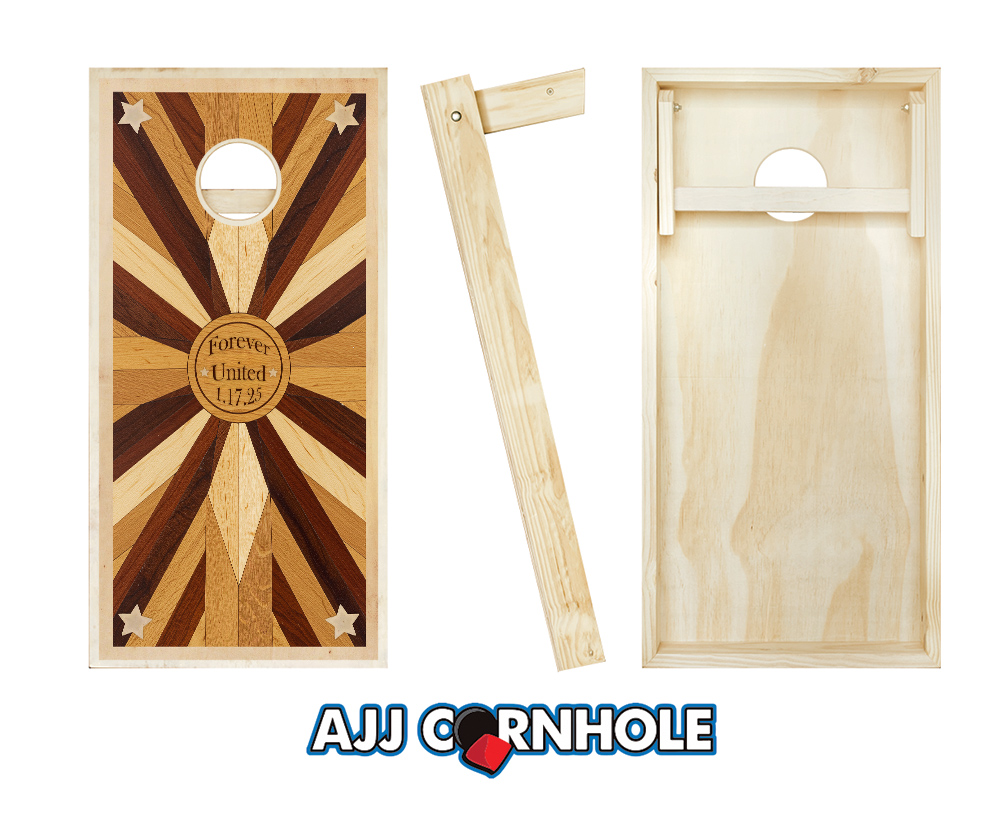 Woodburst Americana Stars Wedding Cornhole Set AJJ Cornhole