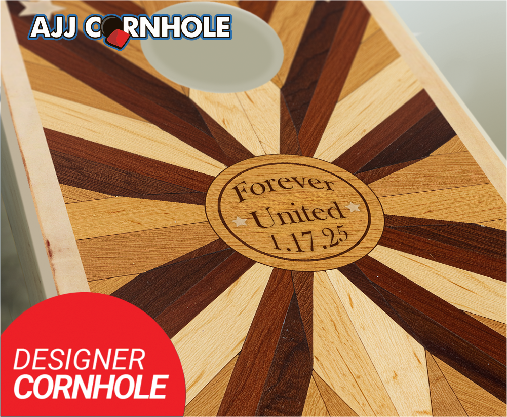 Woodburst Americana Stars Wedding Cornhole Set AJJ Cornhole